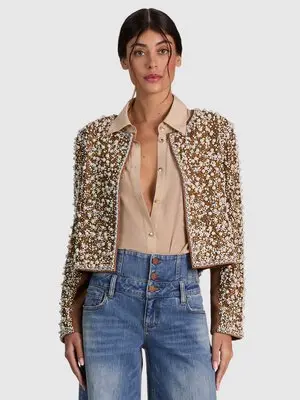 Alice + Olivia Kidman Embellished Cropped Jacket - Camel/multi