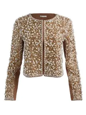 Alice + Olivia Kidman Embellished Cropped Jacket - Camel/multi