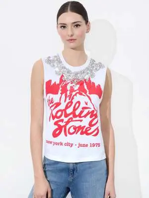 Alice + Olivia Embellished Graphic Muscle Tank - Off White Multi