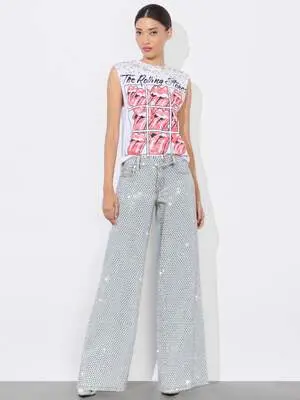 Alice + Olivia Embellished Rolling Stones Muscle Tank
