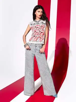 Alice + Olivia Embellished Rolling Stones Muscle Tank