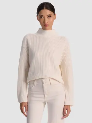 Alice + Olivia Nance Cashmere Ribbed Turtleneck Sweater - Ecru