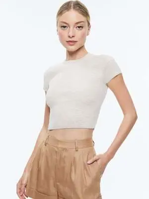 Alice + Olivia Ciara Pullover Ribbed Fine Knit Short Sleeve Top