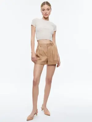 Alice + Olivia Ciara Pullover Ribbed Fine Knit Short Sleeve Top