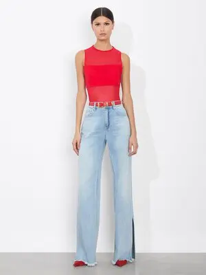Alice + Olivia Hayden Buckle Belt - Bright Ruby/gold