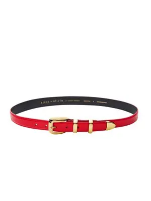 Alice + Olivia Hayden Buckle Belt - Bright Ruby/gold