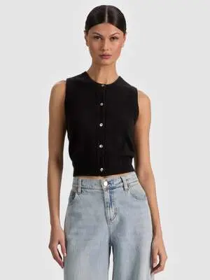 Alice + Olivia Loly Button Front Cashmere Vest - Black