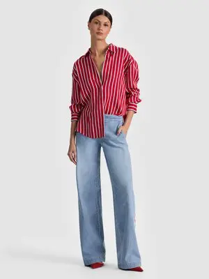 Alice + Olivia Dimitra Oversized Striped Button-down Shirt - Teakwood Chili Pepper