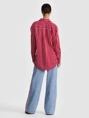 Alice + Olivia Dimitra Oversized Striped Button-down Shirt - Teakwood Chili Pepper
