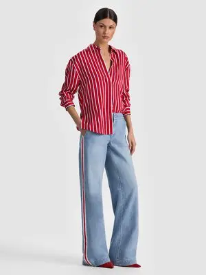 Alice + Olivia Dimitra Oversized Striped Button-down Shirt - Teakwood Chili Pepper