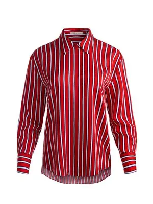 Alice + Olivia Dimitra Oversized Striped Button-down Shirt - Teakwood Chili Pepper