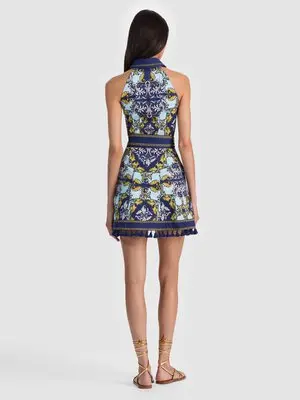 Alice + Olivia Sleeveless Mini Shirt Dress With Pom-pom Trim
