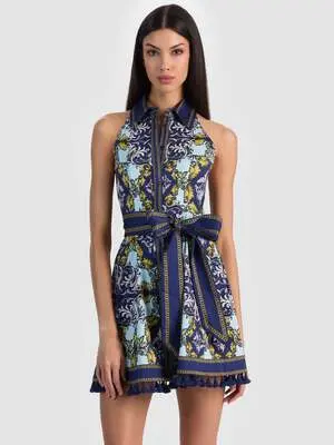 Alice + Olivia Sleeveless Mini Shirt Dress With Pom-pom Trim