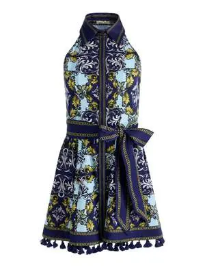 Alice + Olivia Sleeveless Mini Shirt Dress With Pom-pom Trim
