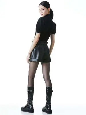 Alice + Olivia Reagan Vegan Leather Paper Bag Waist Shorts