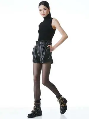 Alice + Olivia Reagan Vegan Leather Paper Bag Waist Shorts