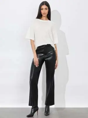 Alice + Olivia Alexander Vegan Leather Tailored Trousers - Black