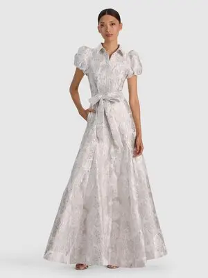 Alice + Olivia Henrietta Maxi Dress Metallic Floral Jacquard - Silver