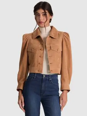 Alice + Olivia Lana Suede Puffed Sleeve Cropped Jacket