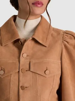 Alice + Olivia Lana Suede Puffed Sleeve Cropped Jacket