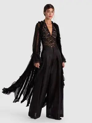 Alice + Olivia Cher Ruffle Maxi Robe - Black