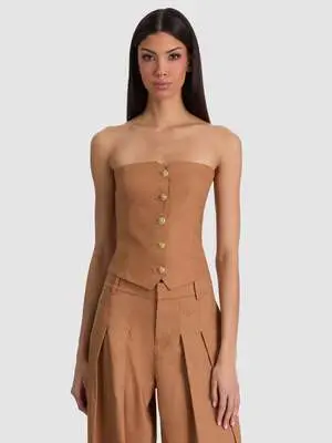 Alice + Olivia Kelcey Strapless Linen Vest - Tan
