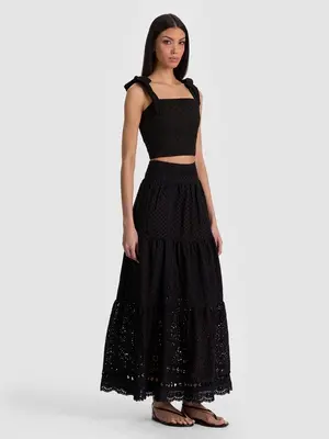 Alice + Olivia Marinda Embroidered Cropped Top With Tie Shoulders