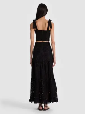 Alice + Olivia Marinda Embroidered Cropped Top With Tie Shoulders