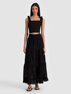 Alice + Olivia Marinda Embroidered Cropped Top With Tie Shoulders