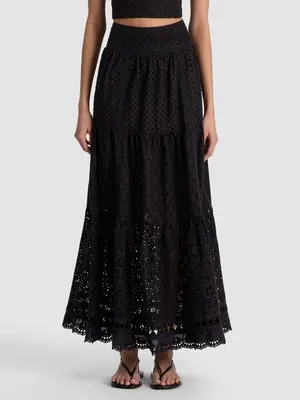 Alice + Olivia Leona Embroidered Midi Skirt - Black