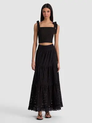 Alice + Olivia Leona Embroidered Midi Skirt