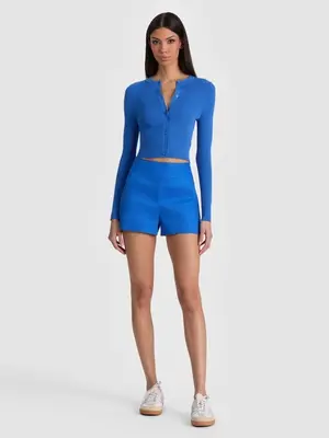 Alice + Olivia Carson Ribbed Knit Cropped Cardigan - Blue Iris