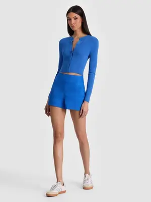 Alice + Olivia Carson Ribbed Knit Cropped Cardigan - Blue Iris
