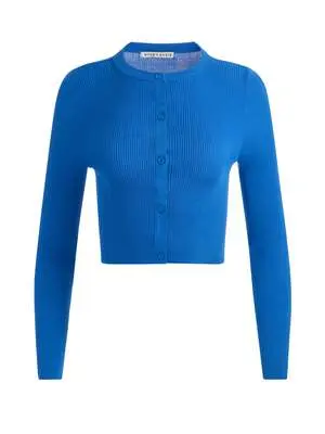Alice + Olivia Carson Ribbed Knit Cropped Cardigan - Blue Iris