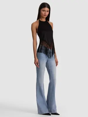 Alice + Olivia Greta Handkerchief Halter Top With Fringe