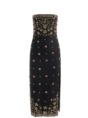 Alice + Olivia Nina Embellished Midi Dress - Black/multi