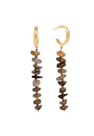 LAVANI JEWELS Mizu Hoop Earrings With Moonstone - Brown