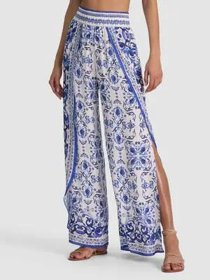 Alice + Olivia Larissa Open Pleat Wide Leg Printed Viscose Pants - Solstice