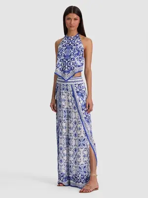 Alice + Olivia Larissa Open Pleat Wide Leg Printed Viscose Pants