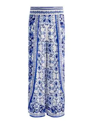 Alice + Olivia Larissa Open Pleat Wide Leg Printed Viscose Pants