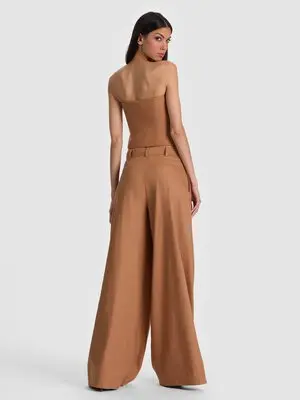 Alice + Olivia Blaire Pleated Linen Wide Leg Trousers - Tan
