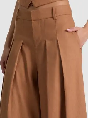 Alice + Olivia Blaire Pleated Linen Wide Leg Trousers - Tan