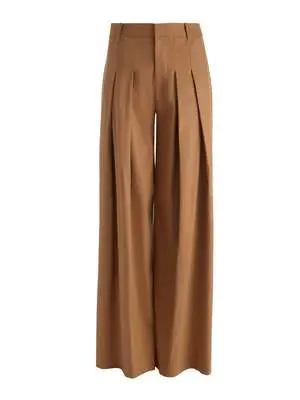 Alice + Olivia Blaire Pleated Linen Wide Leg Trousers - Tan