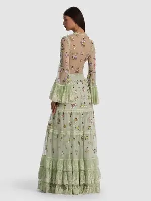 Alice + Olivia Allegra Embellished Ruffle Sleeve Cropped Top
