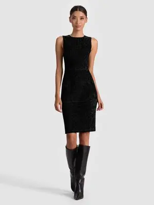 Alice + Olivia Suede Crewneck Midi Dress