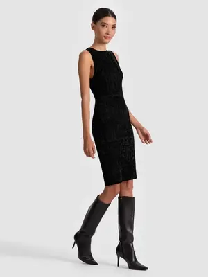 Alice + Olivia Suede Crewneck Midi Dress