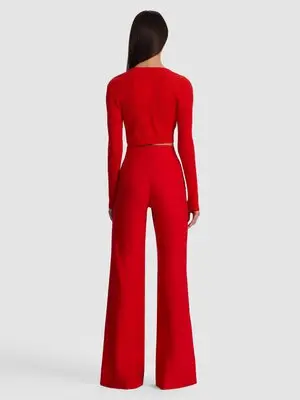 Alice + Olivia Dylan Linen Blend Wide Leg Trousers - Chili Pepper