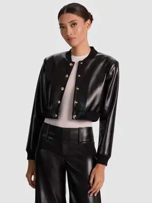 Alice + Olivia Barton Vegan Bomber Jacket - Black