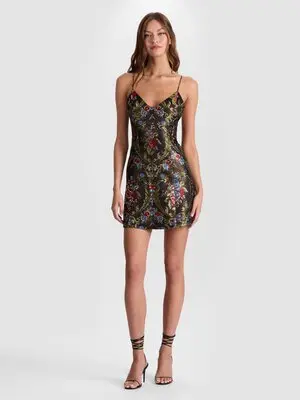 Alice + Olivia Tayla Floral Jacquard Mini Dress - Black/multi