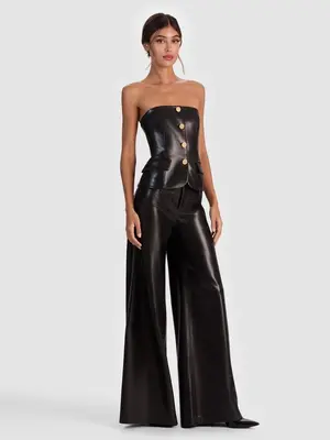 Alice + Olivia Strapless Vegan Leather Bustier Top With Pocket Detail